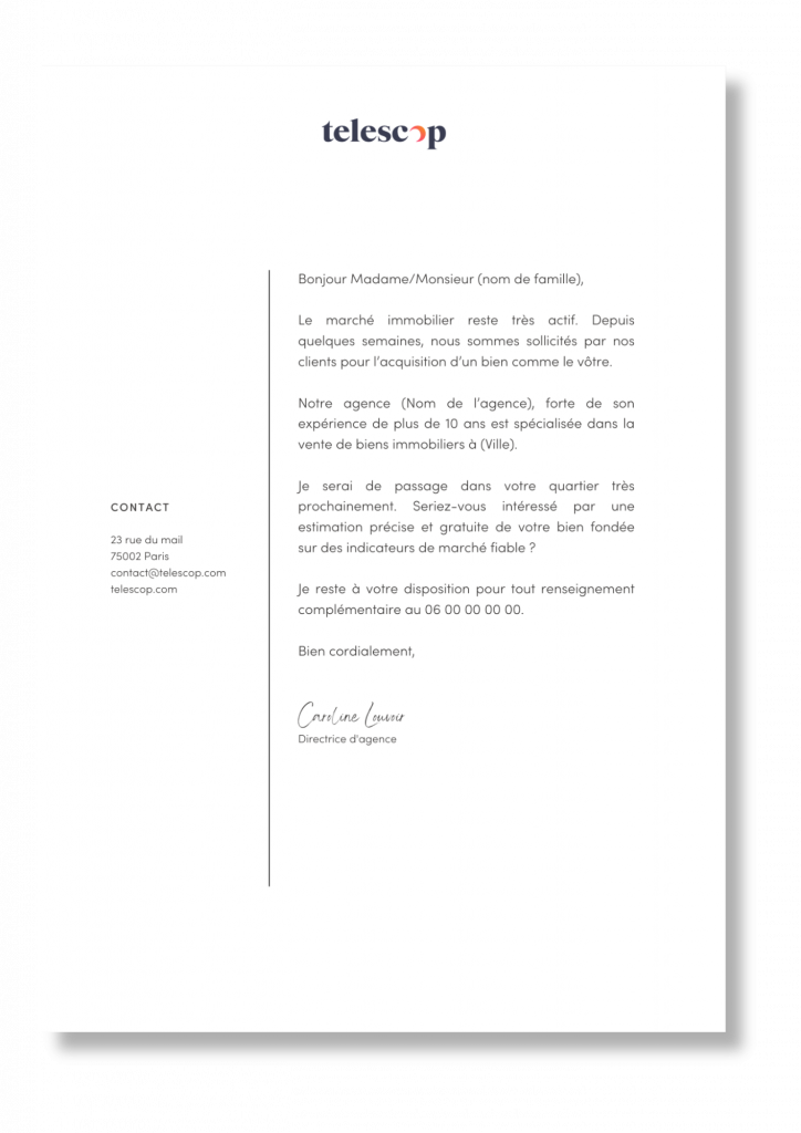 Modèles de Courriers Prospection Immobilière — Telescop